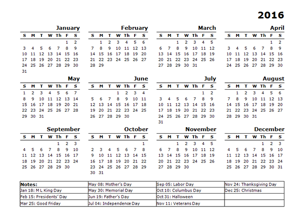 2016 Yearly Calendar Template 10LN - Free Printable Templates 2016 Yearly Calendar Template 10LN - Free Printable Templates