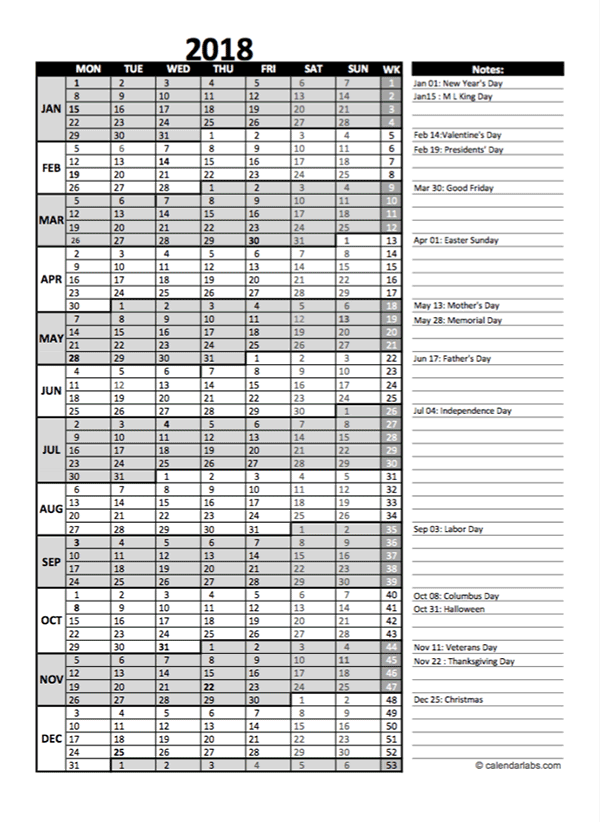 Free 2018 Excel Calendar For Project Management Free Printable Templates