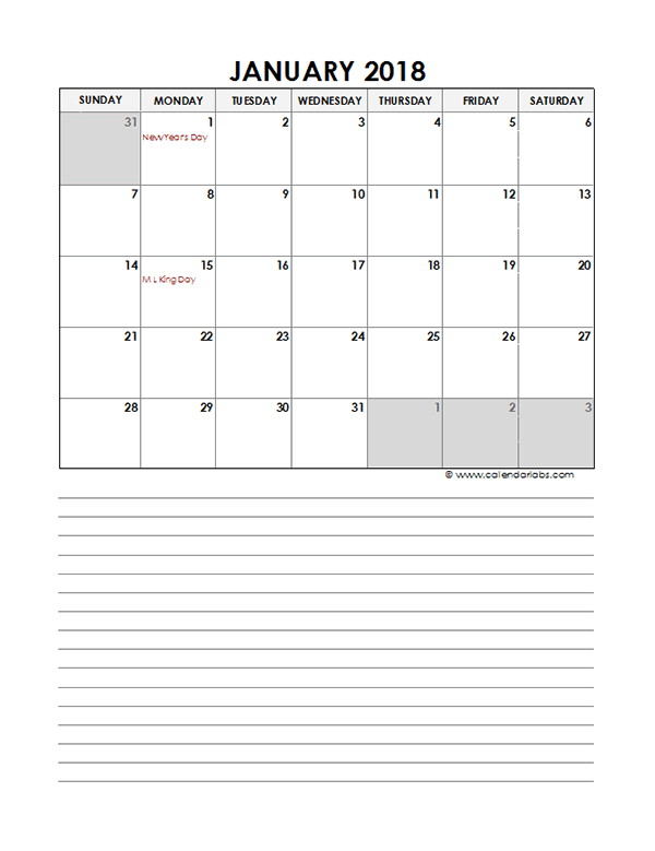Monthly Calendar 2018 Excel Template PDF Template