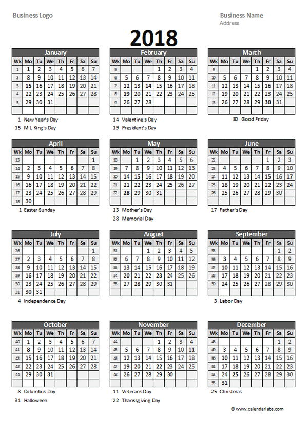 2018 Yearly Business Calendar with Week Number - Free Printable Templates 2018 Yearly Business Calendar with Week Number - Free Printable Templates