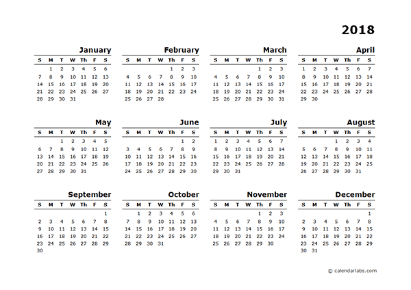 2018 Yearly Calendar Blank Minimal Design - Free Printable Templates 2018 Yearly Calendar Blank Minimal Design - Free Printable Templates