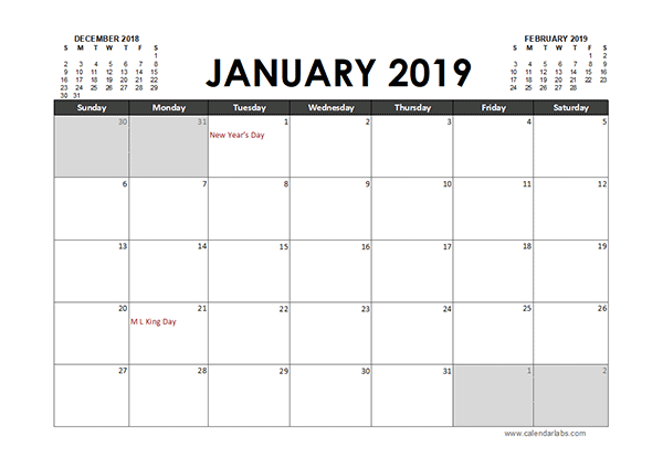 Monthly 2019 Excel Calendar Planner Free Printable Templates