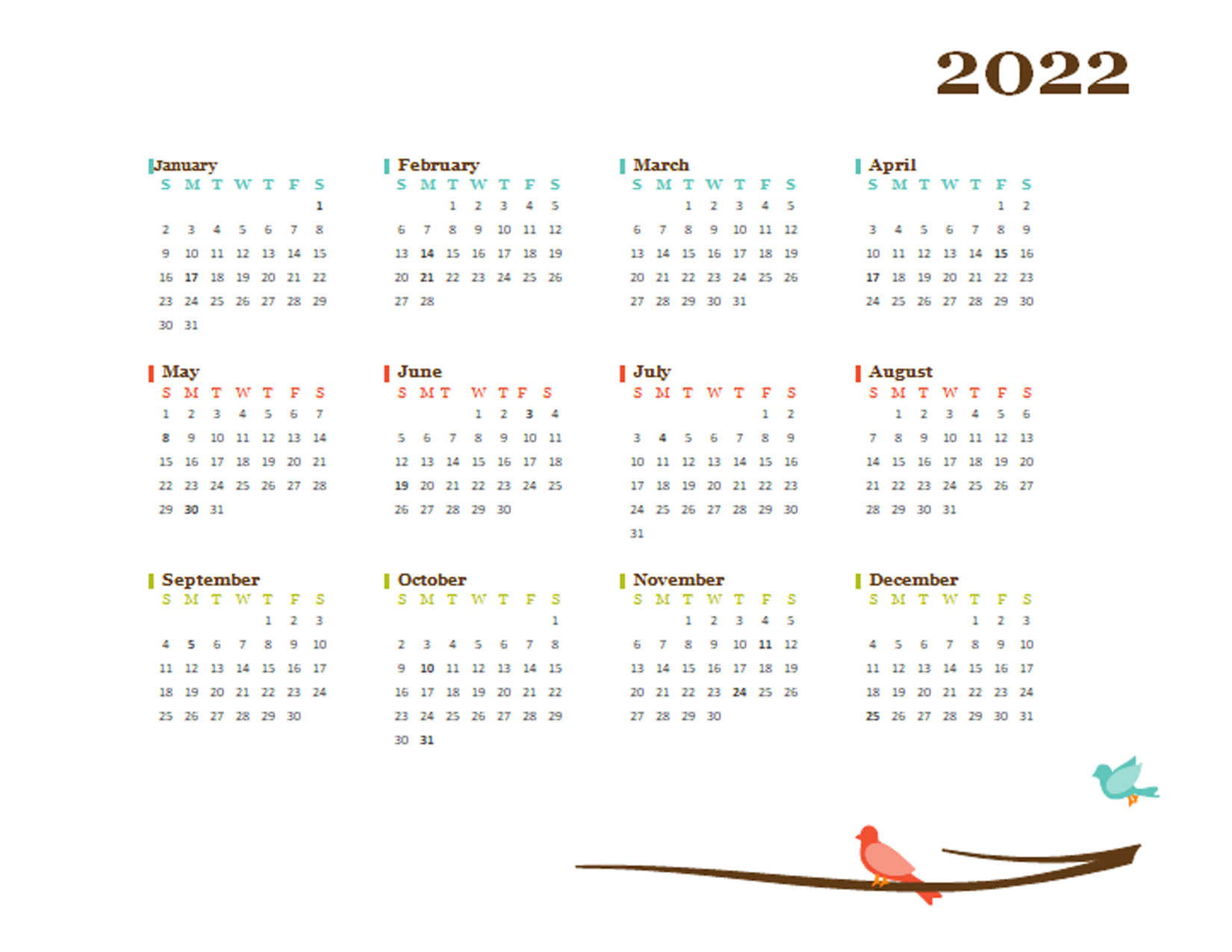 2022 Word Calendar Templates