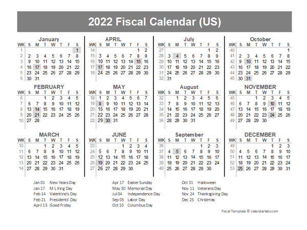 2022 USA Fiscal Quarter Calendar Free Printable Templates