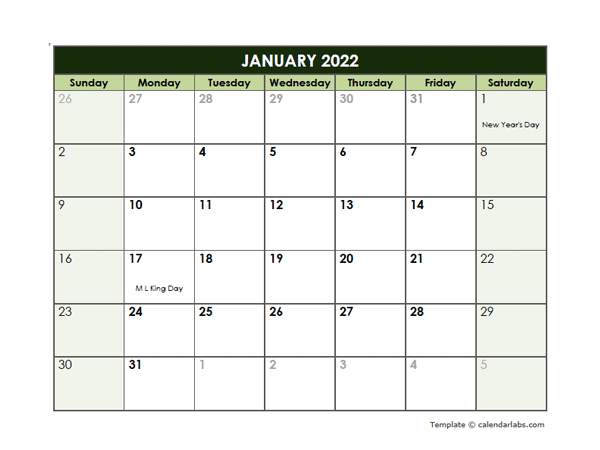 2022 Monthly Google Docs Calendar Template Free Printable Templates 