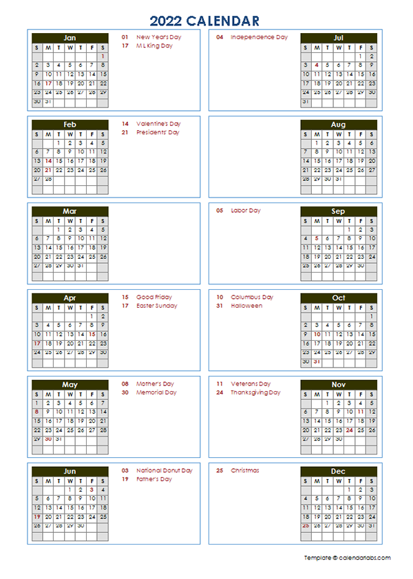 2022 Free Printable Yearly Calendar With Week Numbers 6 Templates 