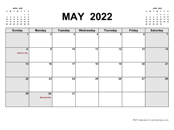 May 2022 Calendar Pages May 2022 Printable Calendar With Holidays 