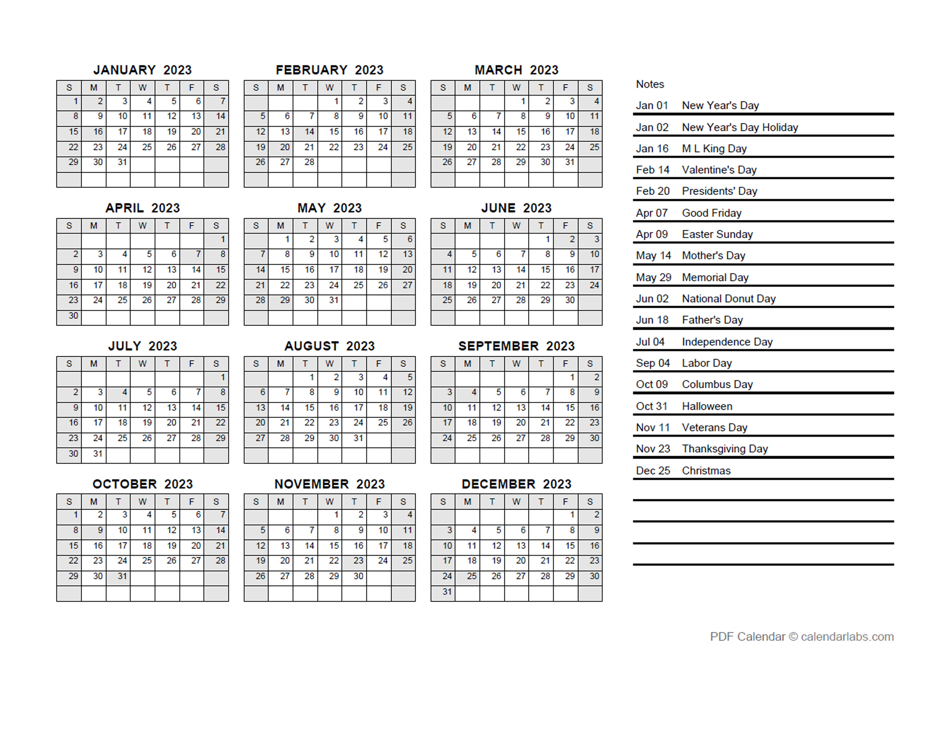 2023 Monthly Calendar Template