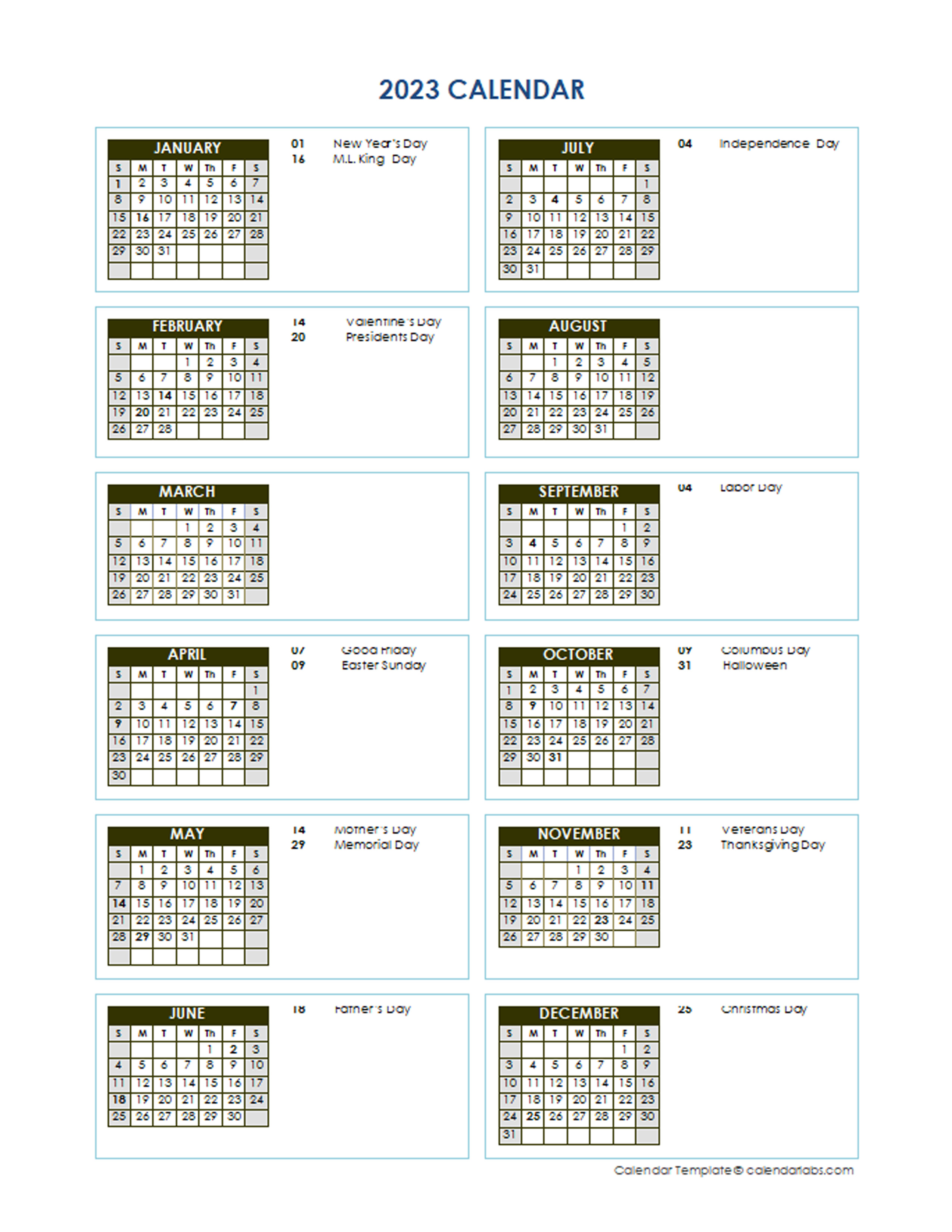 Printable 2023 Pdf Calendar Templates Calendarlabs Calendar Labs 2023 