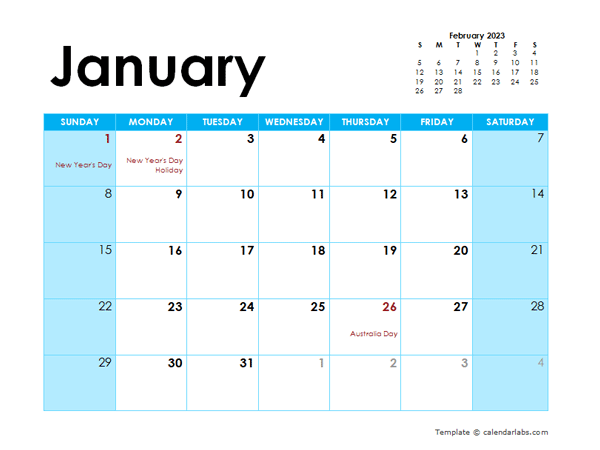 Australia Calendar 2023 Free Printable Excel Templates Australia 