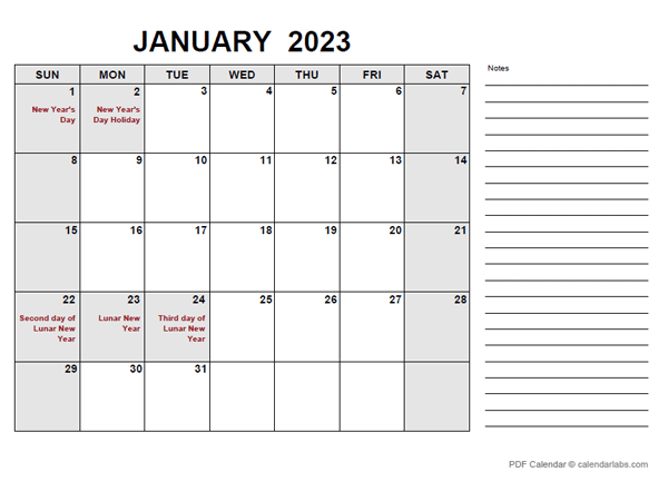 2023 Calendar With Hong Kong Holidays PDF Free Printable Templates
