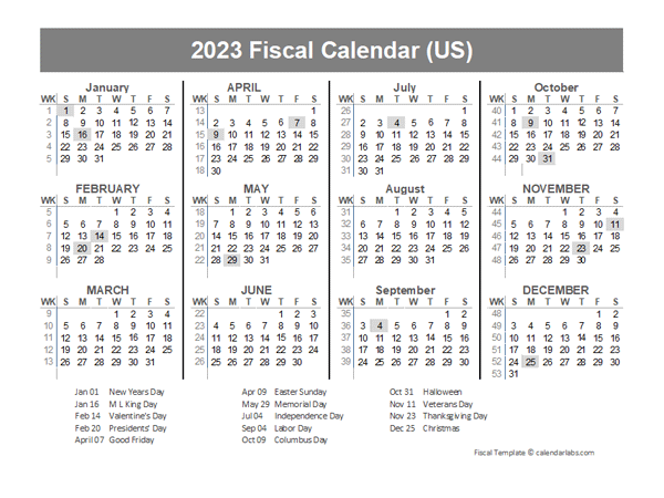 2023 USA Fiscal Quarter Calendar Free Printable Templates