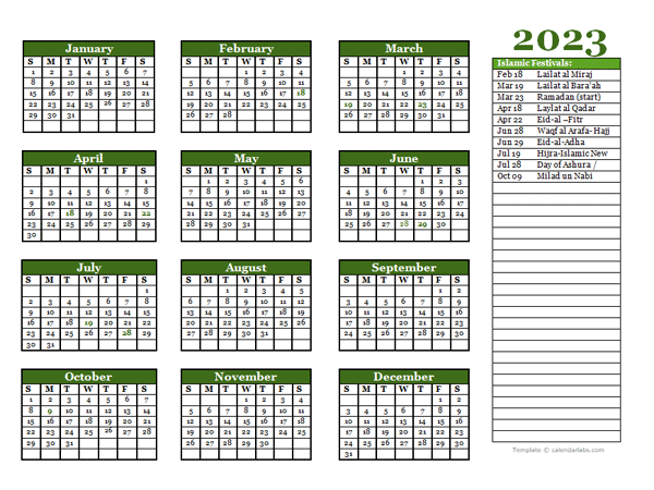 2023 Islamic Festivals Calendar Template Free Printable Templates