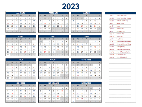 Free Printable 2023 Calendar South Africa With Public Holidays Buka 