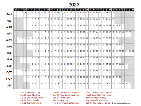 2023 Yearly Project Timeline Calendar Hong Kong Free Printable Templates