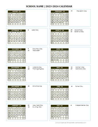 School Calendar Template - Download FREE Printable school Template