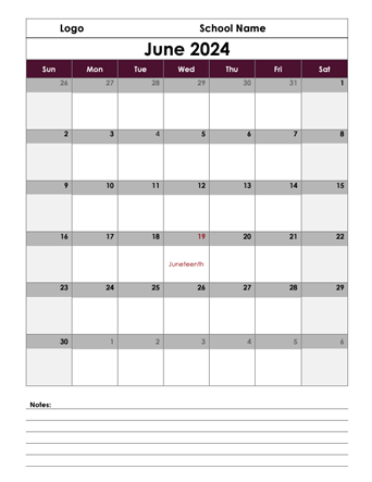 School Calendar Template - Download FREE Printable school Template