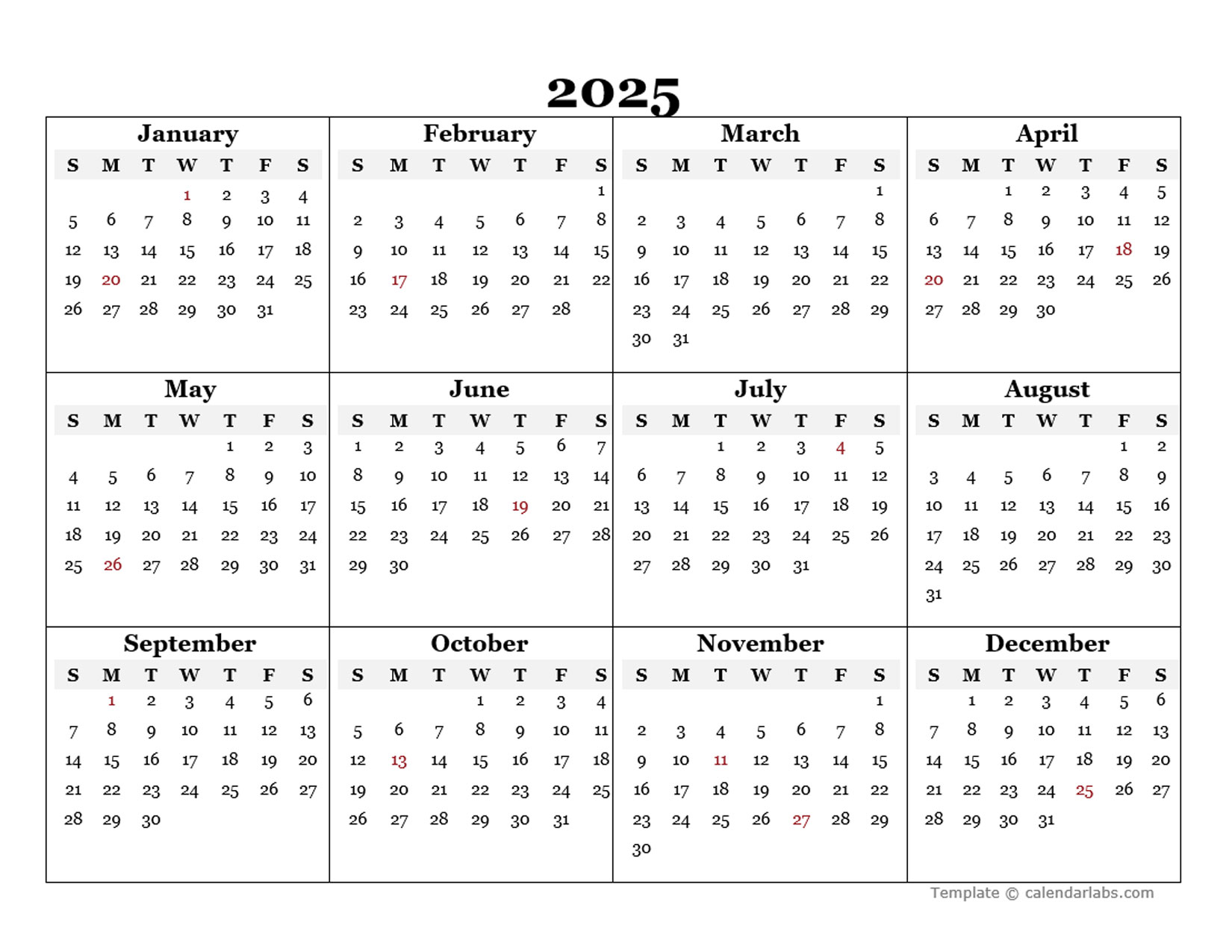 2025 Free Calendar Yearly Blank Template Spectacular Breathtaking