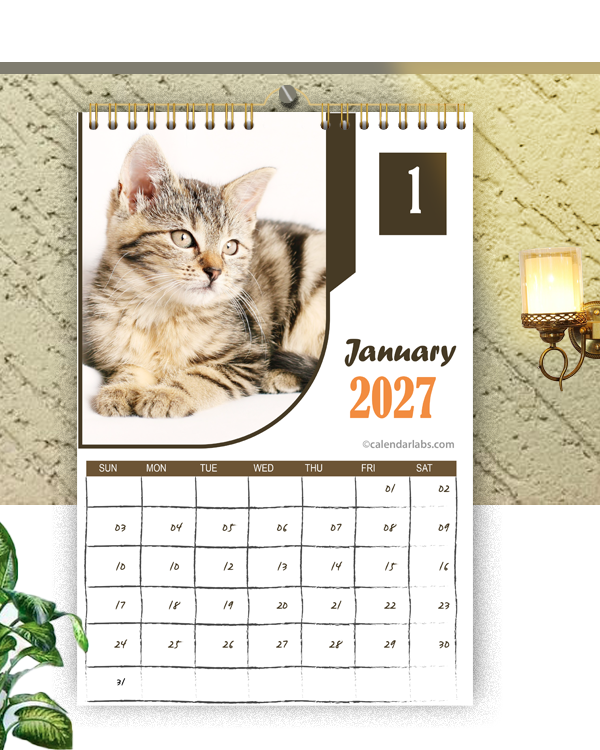 2027 Cat Wall Calendar - Free Printable Templates