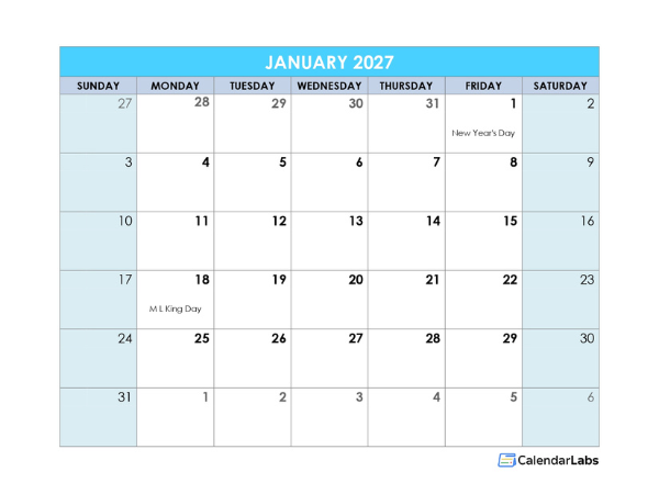 2027 Monthly PDF Calendar To Print - Free Printable Templates