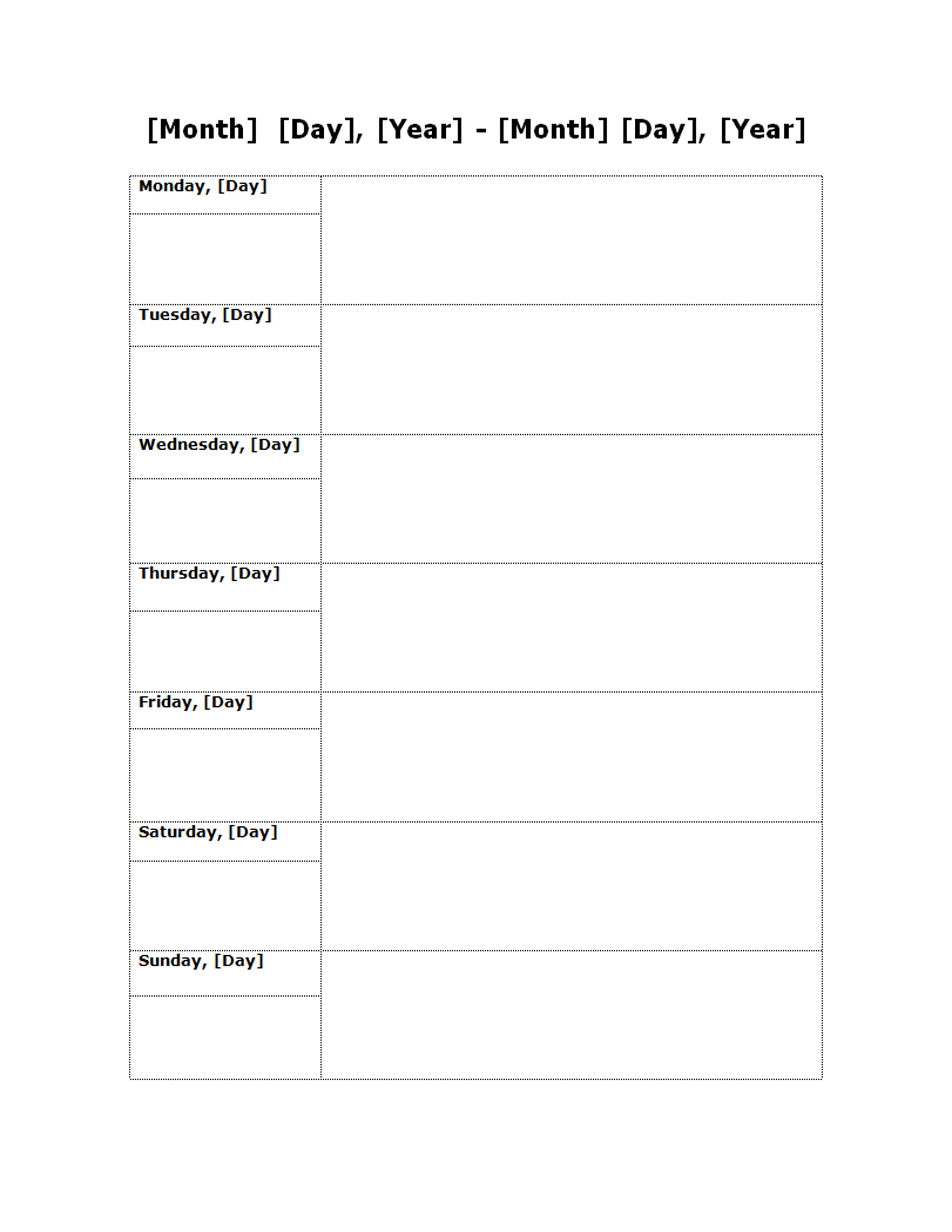 5 Free Printable Weekly Calendar Template Calendarkart 26 Blank 